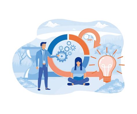 Premium Vector Scrum Framework Concept Man And Woman With Laptop Near Gears And Hourglass