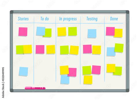 SCRUM Task Board Sticker Notes For Work Process Schedule Vector Whiteboard SCRUM Task Board