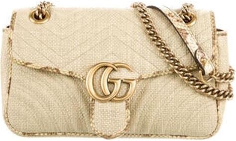 Gucci Gg Marmont Python Trimmed Raffia Shoulder Bag Shopstyle