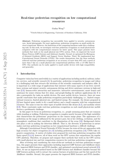 Pdf Real Time Pedestrian Recognition On Low Computational Resources