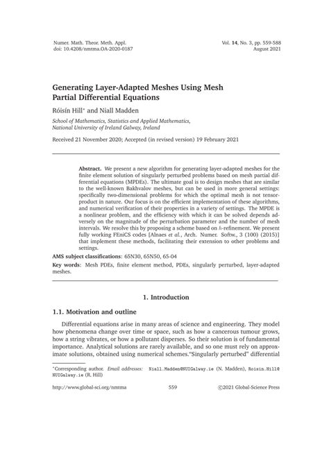 global science press generating layer adapted meshes using mesh