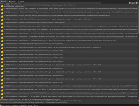 many shader warnings after building standalone unity engine unity