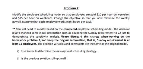 Problem2 Modify The Employee Scheduling Model So That
