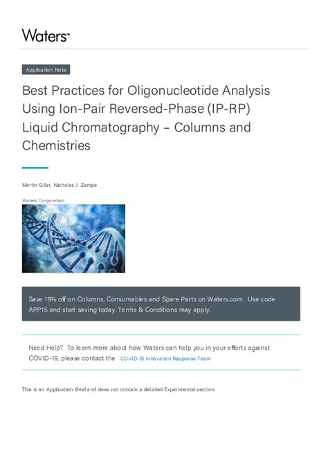 Pdf Best Practices For Oligonucleotide Analysis Using Ion Pair Reversed Phase Ip Rp Liquid