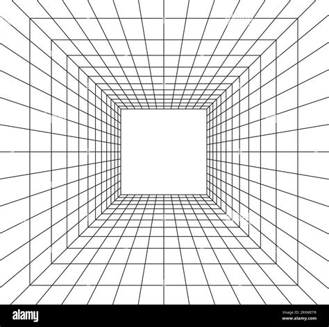 Grid Room In Perspective In 3d Style Indoor Wireframe From Black Laser Beam Digital Empty Box