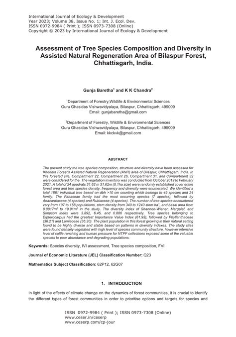 Pdf Assessment Of Tree Species Composition And Diversity In Assisted