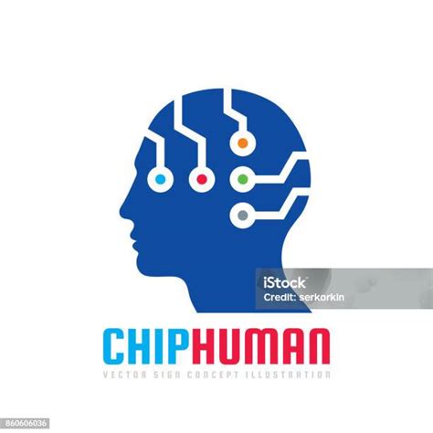칩 인간의 머리벡터 기호 템플릿 개념 그림 미래 기술 창조적인 기호입니다 사람들이 기술 네트워크 아이콘 디자인 요소입니다 개념에
