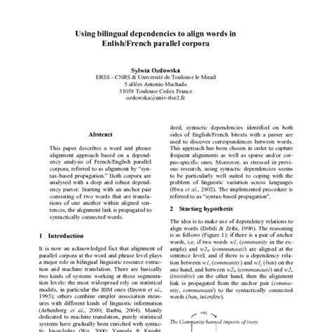 Using Bilingual Dependencies To Align Words In Englishfrench Parallel Corpora Acl Anthology