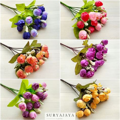 Jual Bunga Mawar Kuntum Mini X5 15 Kuntum Bunga Rose Artificial Bunga Dekorasi Bunga Palsu