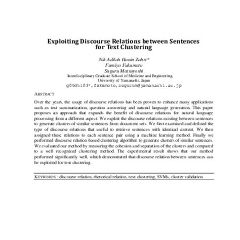 Exploiting Discourse Relations Between Sentences For Text Clustering Acl Anthology
