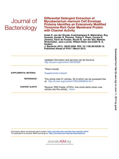 Pdf Differential Detergent Extraction Of Mycobacterium Marinum Cell