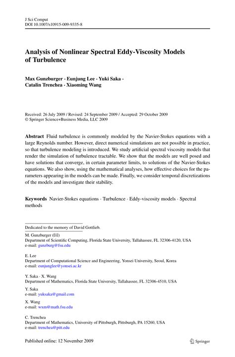 Pdf Analysis Of Nonlinear Spectral Eddy Viscosity Models Of Turbulence