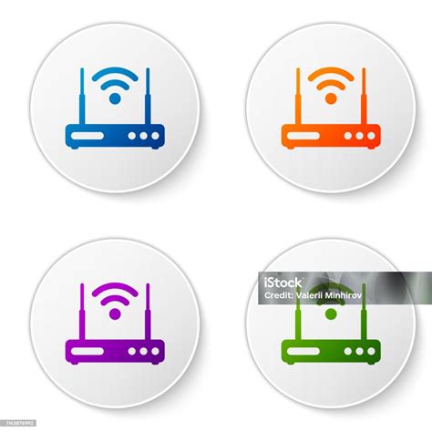 컬러 라우터와 와이파이 신호 기호 아이콘 흰색 배경에 고립 무선 이더넷 모뎀 라우터 컴퓨터 기술 인터넷 원 버튼의 색상 아이콘을