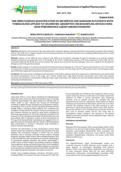 Pdf The Simultaneous Quantification Of Rifampicin And Isoniazid In