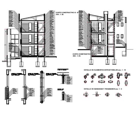 Template Section Details Facade Of Multi Story Apartment Building Dwg File