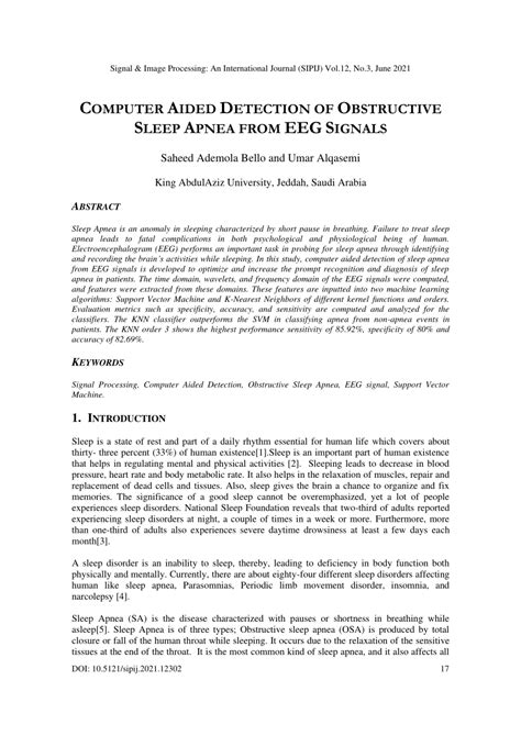 Pdf Computer Aided Detection Of Obstructive Sleep Apnea From Eeg Signals