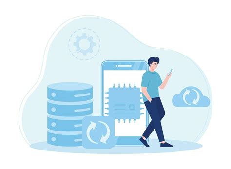 Man Backing Up Database With Cloud On Mobile Phone Concept Flat Illustration 36261004 Vector Art