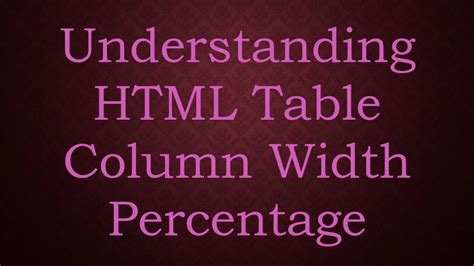 Understanding Html Table Column Width Percentage Youtube Understanding Html Table Column Width Percentage Youtube