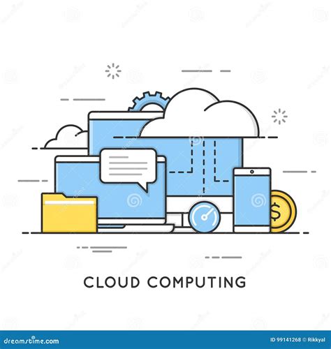 Cloud Computing Data Storage Web Services Flat Line Art Style Concept Editable Stroke Stock