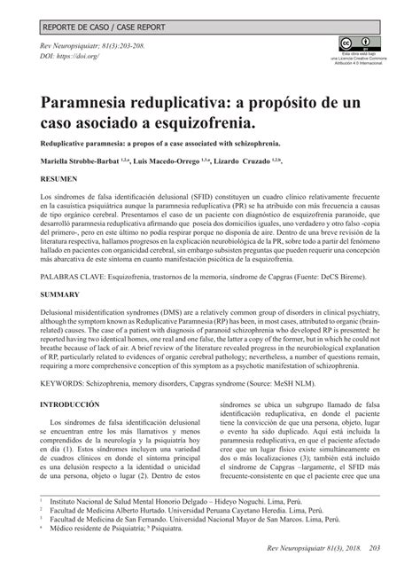 Pdf Reduplicative Paramnesia A Propos Of A Case Associated With