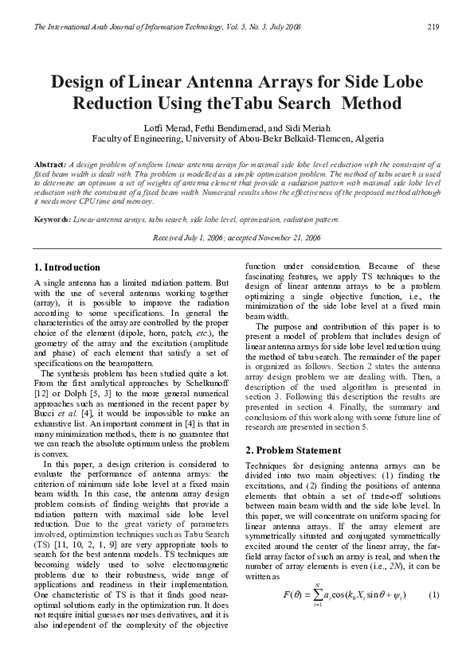 Pdf Design Of Linear Antenna Arrays For Side Lobe Reduction Using The Tabu Search Method