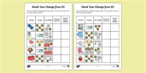 Check Your Change From Worksheet