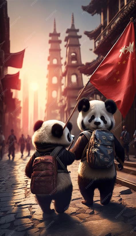 Premium Ai Image Pandas Holding A Flag And A Red Flag