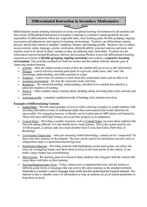 Differentiated Instruction Pdf 156633 Differentiated Instruction In Secondary Mathematics