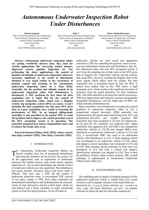 Pdf Autonomous Underwater Inspection Robot Under Disturbances