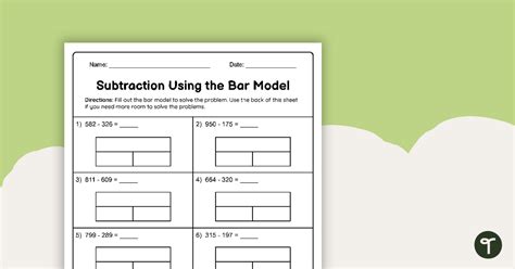 3 Digit Subtraction Bar Model Worksheet Teach Starter