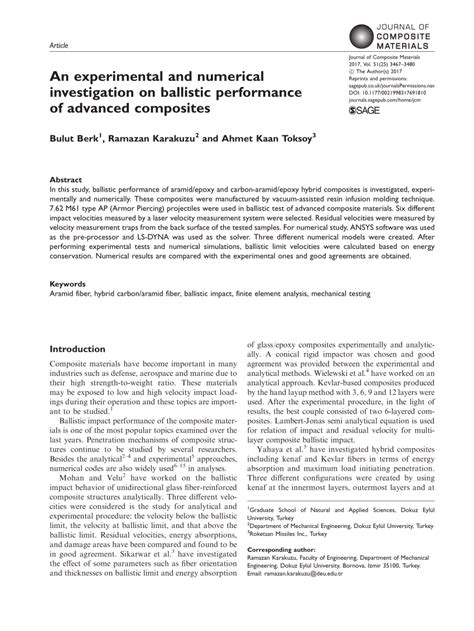 Pdf An Experimental And Numerical Investigation On Ballistic