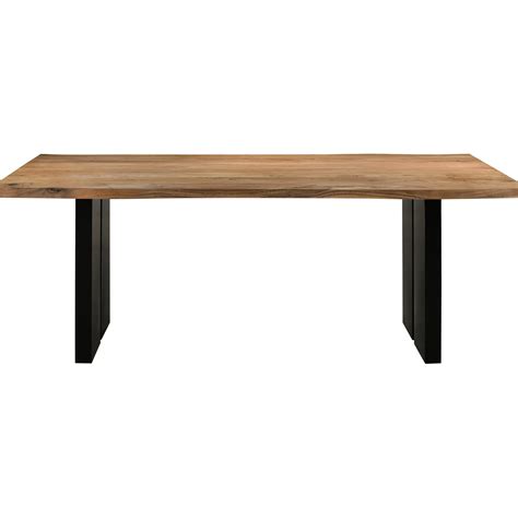 Latitude Run® Natural Rectangular Dining Table With Distinctive Double Pedestal Black Iron Legs