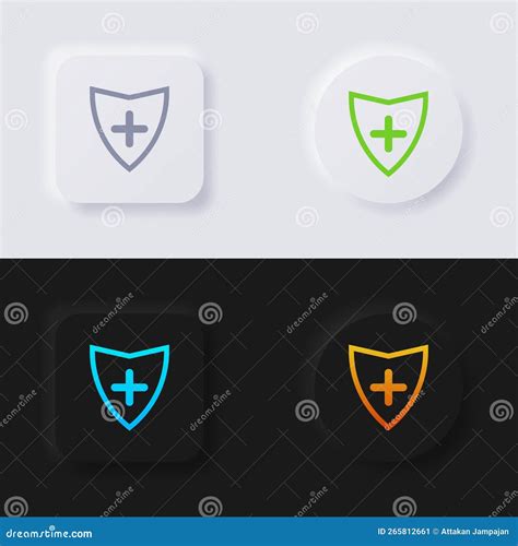 Shield Icon Set Multicolor Neumorphism Button Soft Ui Design Stock Vector Illustration Of