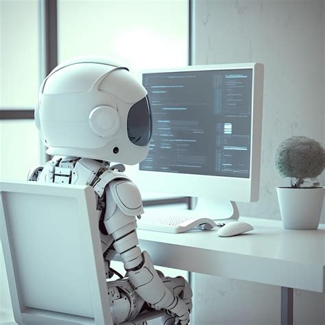 premium ai image a white ai robot assistant mascot working in front