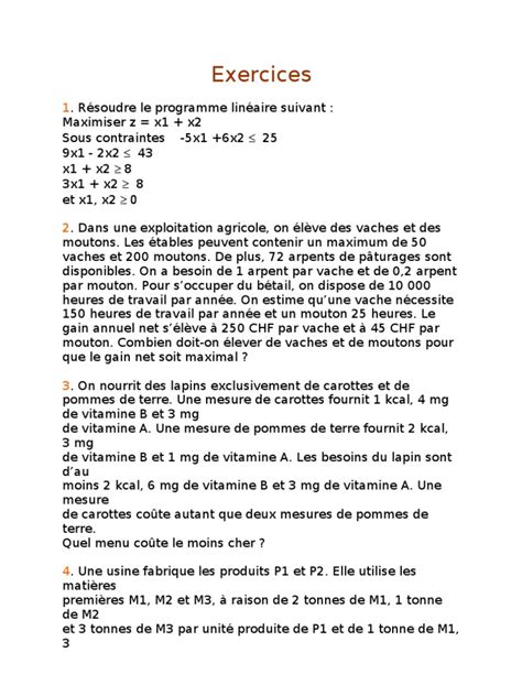 Exercices De Programmation Linéaire