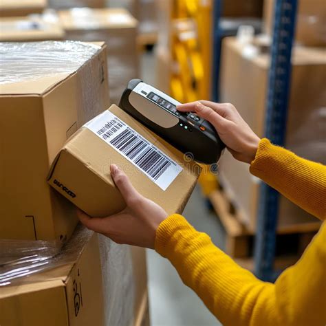 Warehouse Worker Scanning Barcode On Package For Delivery Stock Illustration Illustration Of