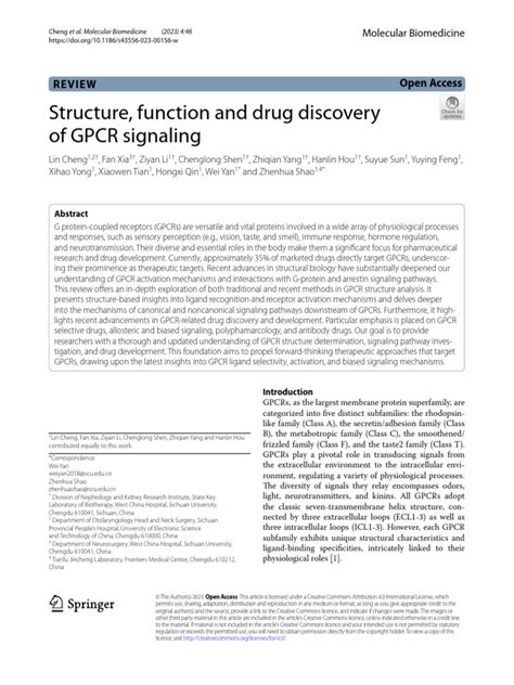 Structure Function And Drug Discovery Of Gpcr Signaling Pdf Cell