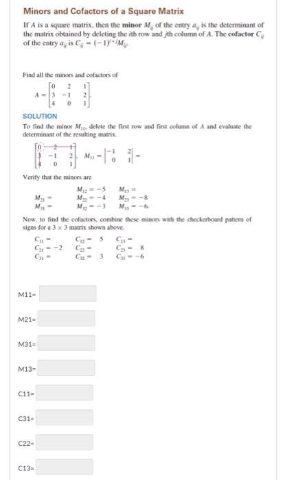 Solved Minors And Cofactors Of A Square Matrix If A Is A