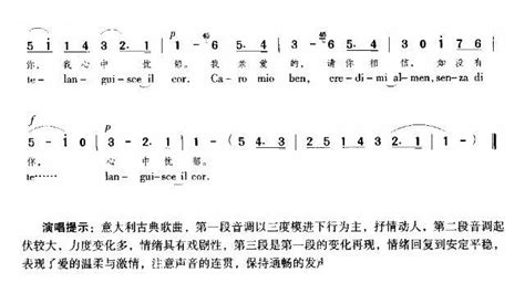 Caro mio hen 我亲爱的 歌谱 简谱