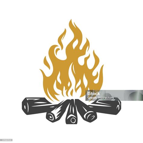 캠프 모닥불 불꽃 빛 불 장작 자연 탐험 빈티지 아이콘 디자인 아이소메트릭 벡터 캠프 파이어에 대한 스톡 벡터 아트 및 기타 이미지 캠프 파이어 모닥불 실루엣