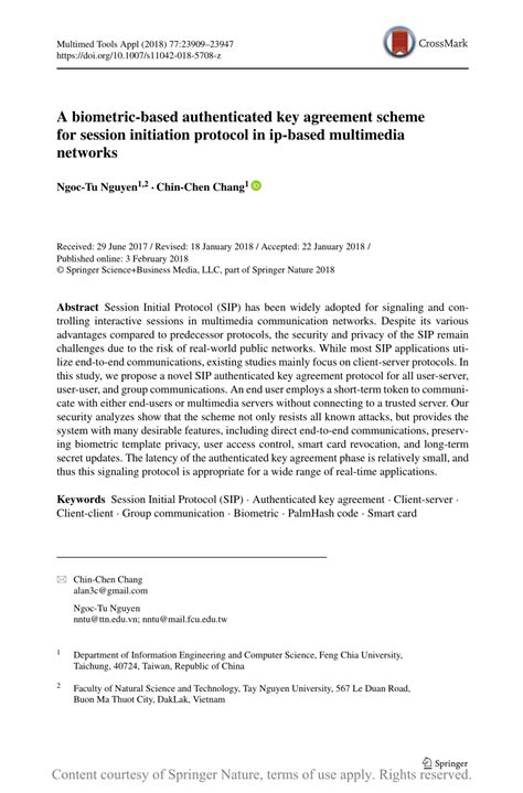 A Biometric Based Authenticated Key Agreement Scheme For Session Initiation Protocol In Ip Based