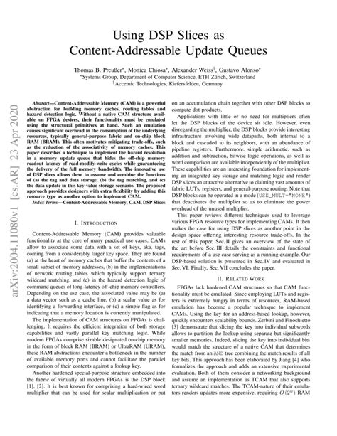 Using Dsp Slices As Content Addressable Update Queues Deepai