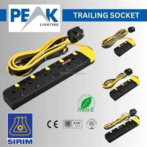 SIRIM PEAK Extension Plug Trailing Socket Wire Cable With Surge Protection Black Yellow Series