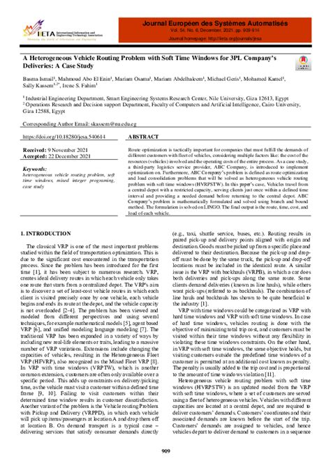 Pdf A Heterogeneous Vehicle Routing Problem With Soft Time Windows