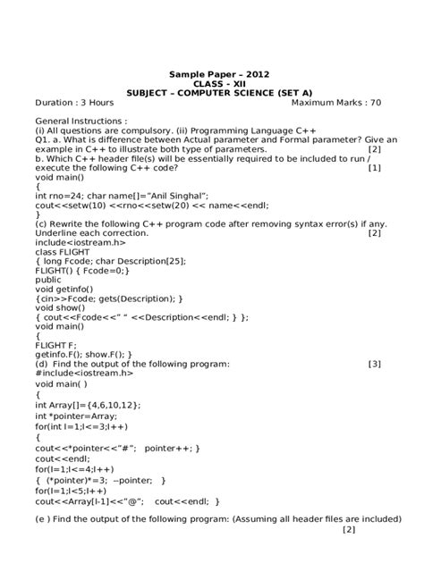 Computer Science Sample Question Paper Class Xii Doc Template Pdffiller
