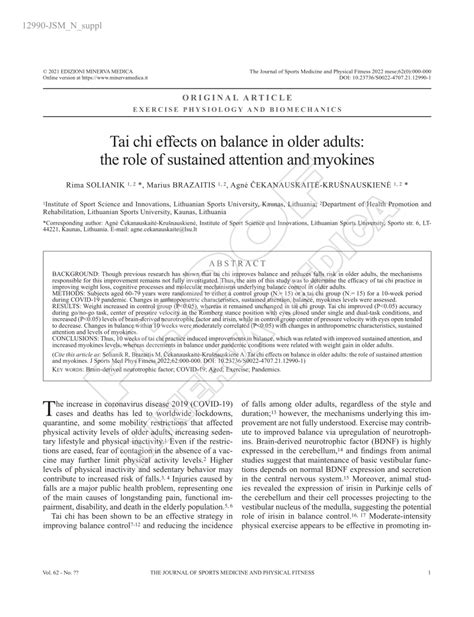 Pdf Tai Chi Effects On Balance In Older Adults The Role Of Sustained Attention And Myokines