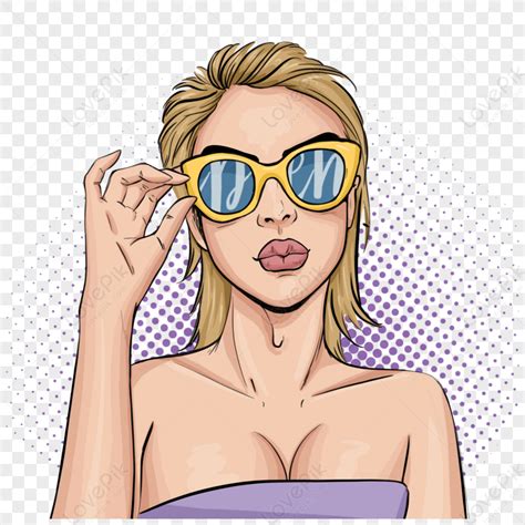 선글라스에 팝 아트 여자 일러스트 놀된 손으로 그린 빈티지 요소 말풍선모양얼룩 Png 일러스트 무료 다운로드 Lovepik