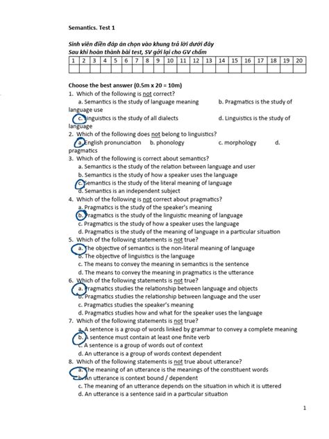 Semantics Test 1 Pdf Linguistics Grammar