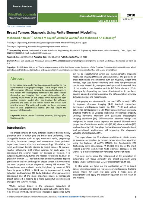 Pdf Breast Tumors Diagnosis Using Finite Element Modelling