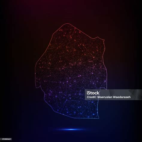 에스와티니 또는 스와질란드지도 개요 별과 선 다중 색상 추상 프레임 워크 어두운 배경에 미래 지향적인 낮은 다각형 와이어 프레임 선 및 점 디자인 0명에 대한 스톡 벡터